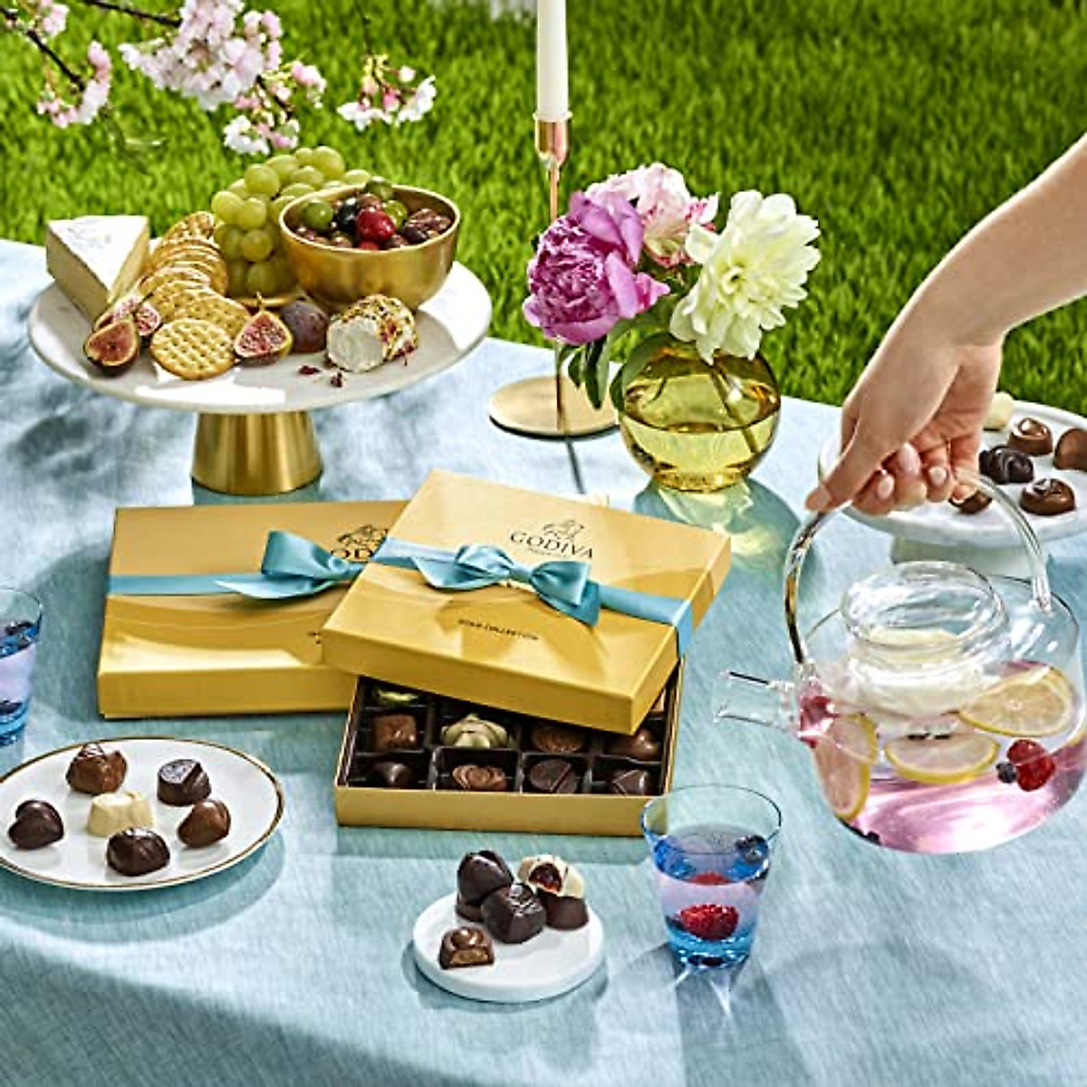 Godiva Chocolatier Assorted Chocolate Gift Box - Assorted Dark, Milk, White, Raspberry, Caramel, and Chocolate- Blue Ribbon Classic Gold Box - 36 pieces