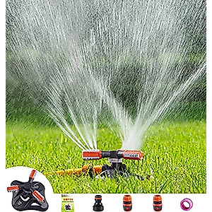WOVUU Lawn Sprinkler,Upgrade Garden Sprinkler Automatic 360 Degree Rotating Irrigation Grass Water Sprinkler System, Garden Hose Sprinkler for Yard/Built in 36 Units Angle Spray Nozzles (Orange)