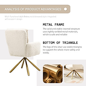 Ugijei Teddy Office Desk Chair No Wheels, Modern Vanity Chair with Gold Legs