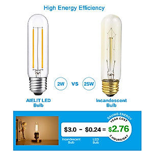 AIELIT Vintage T10/T30 LED Bulb 25 Watt Equivalent, Warm White 2700K, 200 Lumens, E26 Base, 2W Dimmable Led Tubular Bulbs, Classic Filament Edison Bulb for Pendant Lights Chandelier, 3-Pack