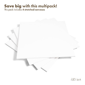 Elan Stretched Canvases 24x24, 4-Pack Canvases for Painting, Painting Canvas Bulk, Stretched Canvas for Adults Blank Canvas for Painting, Painting Canvases Paint Canvases for Painting Art Canvas