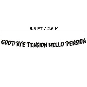Goodbye Tension Hello Pension Black Glitter Banner - Retirement Party Supplies, Gifts and Decorations