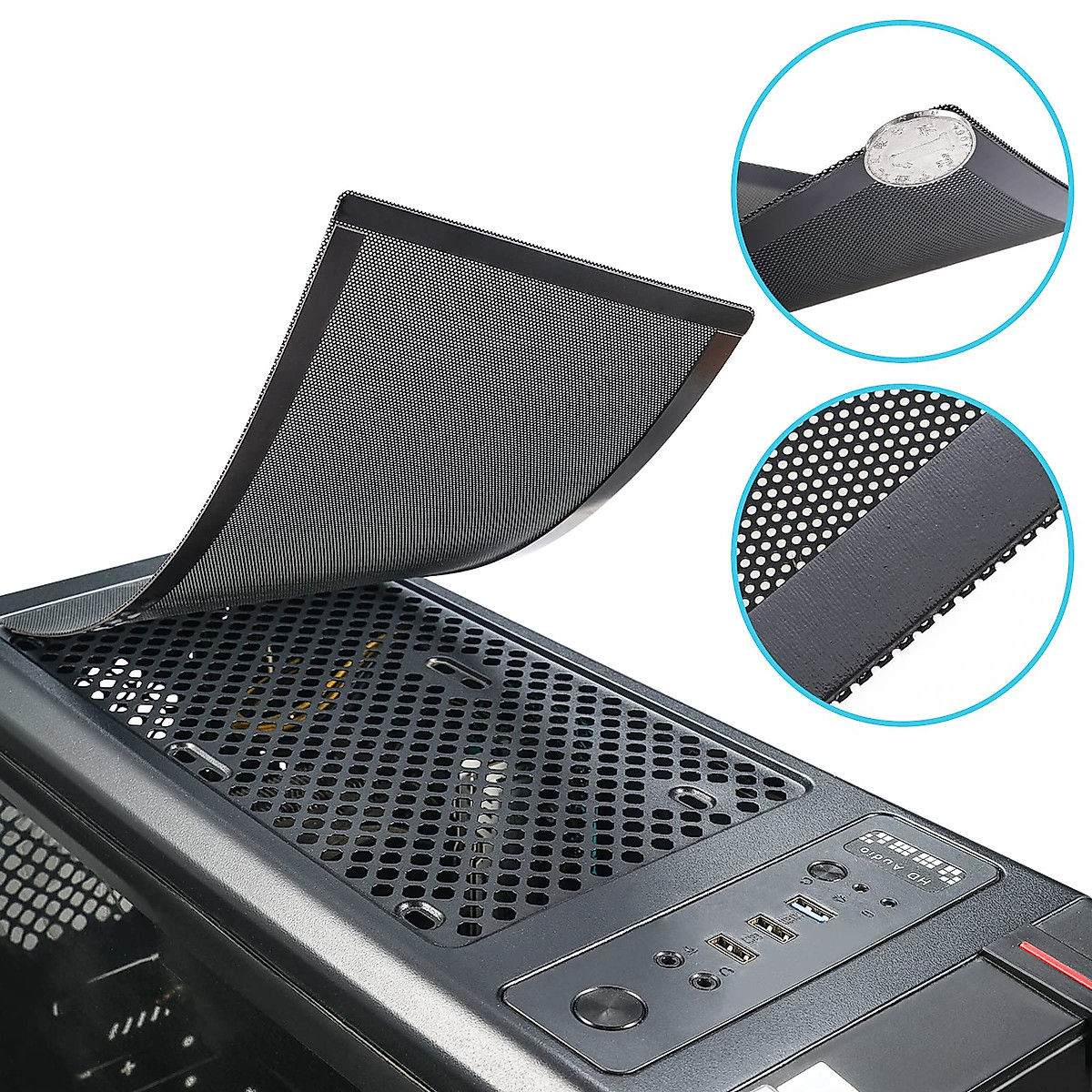 360mm x 120mm PC Case Dust Mesh Filter [2 Pack], Magnetic Frame Computer Fan Dust Mesh PC Cooler Filter Dustproof PVC Cover Grills - Black