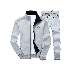 PASOK Men's Casual Tracksuit Long Sleeve Full Zip Running Jogging Sweatsuit Athletic Sports Set Light Gray M