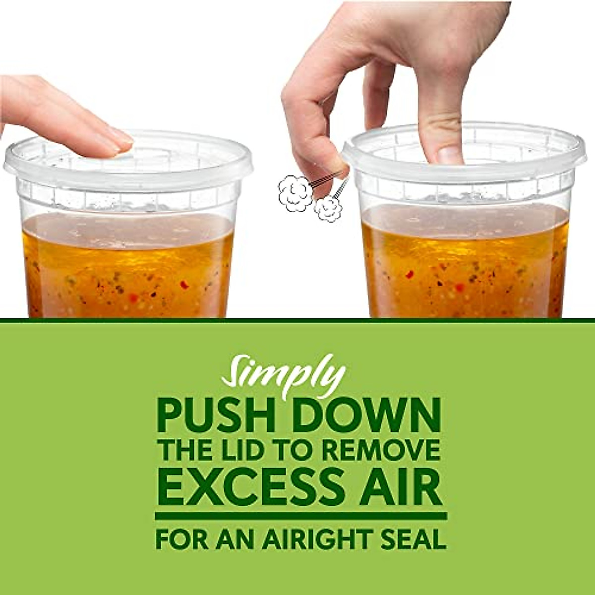 Elegant Disposables 16 OZ - 24 Sets Plastic Deli Food Storage Containers with Airtight Flexible Lids Microwavable, Leak Free, Washable, Freezer Safe.