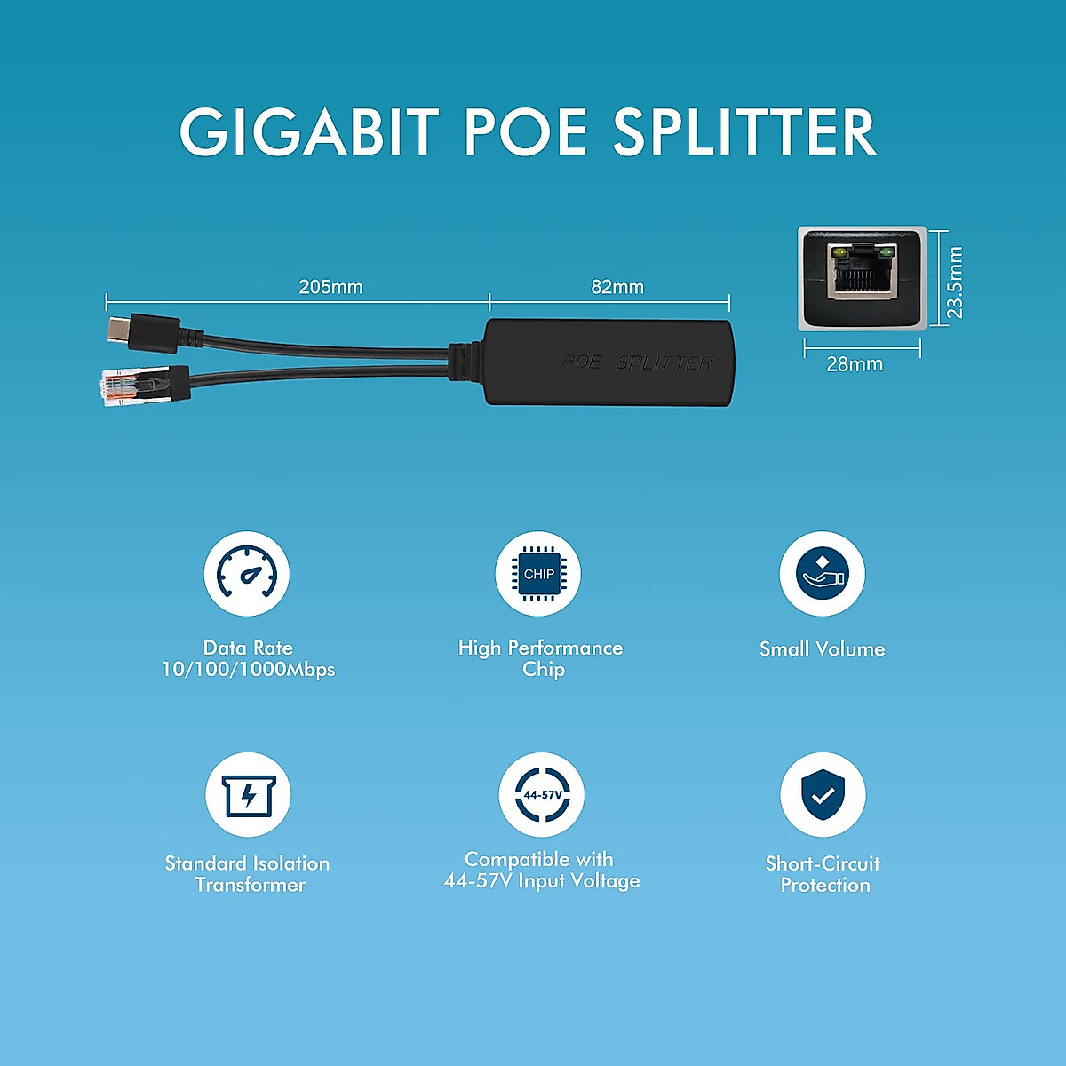 Gigabit PoE USB C Splitter 48V to 5V 2.4A, IEEE 802.3af/at 10/100/1000Mbps Active PoE Power Over Ethernet USB C Splitter Adapter for Security IP Cameras, iPads, Raspberry Pi4, Dropcam