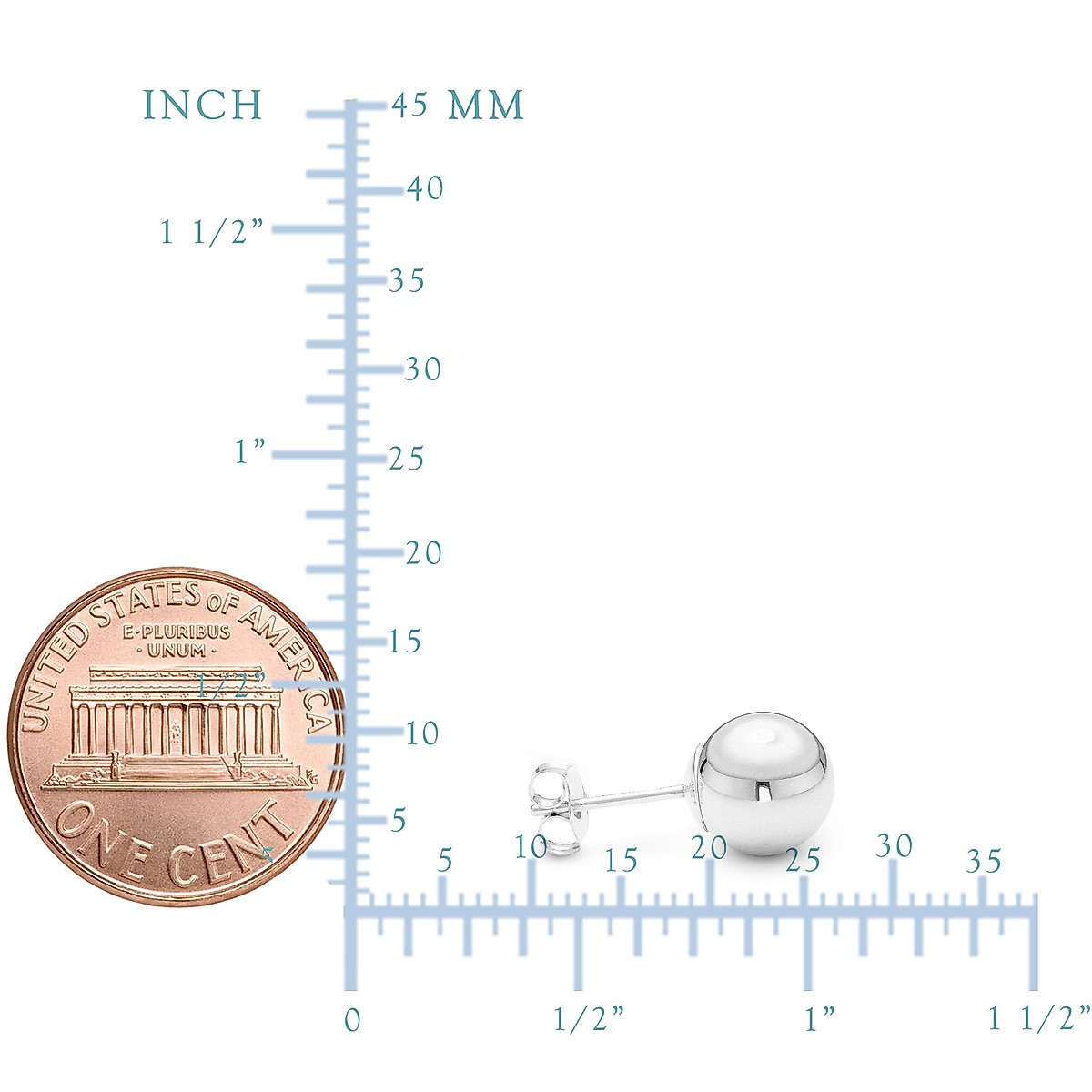 14K White Gold Ball Stud Earrings, 7mm