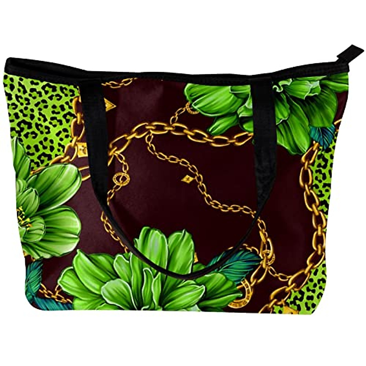 Tote Bag Women Satchel Bag Handbag Stylish Tote Handbag for Women Hobo Bag Fashion Crossbody Bag, Leopard flower chain green