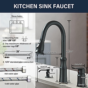 Kitchen Sink Faucet,3 Hole Kitchen Faucets with Pull Down Sprayer,Kitchen Faucets with Soap Dispenser Oulantron 2 Hole High Arc Kitchen Faucet Matte Black (Brushed Nickel)
