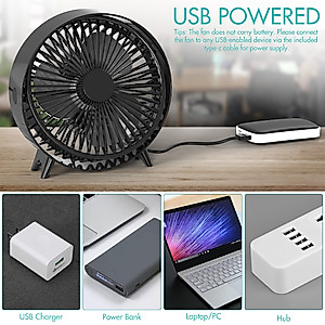 PFLANZENHAU 7.3 Inch USB Desk Fan, 360° Pivot, 3 Speeds, Quiet but Powerful, Portable Personal Table Fan for Better Cooling for Home Office Dorm Outdoor