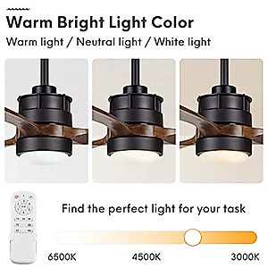 EKIZNSN 52 Inch Outdoor Ceiling Fans for Patios with Light and Remote Control, DC Motor, 3 Reversible Walnut Wood Blades