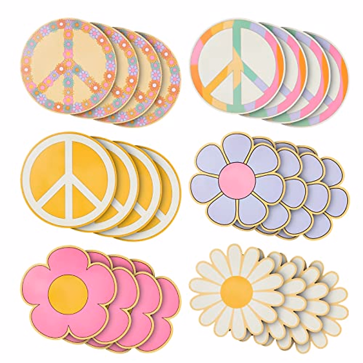 24 Pieces Retro Hippie Paper Cutouts for 60s Hippie Decorations for Party, Groovy Classroom Decor (7.9 in)