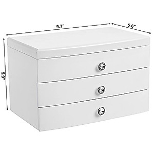 SONGMICS Jewelry Box, 3-Tier Wooden Jewelry Case, Jewelry Organizer with Large Mirror, for Rings, Necklaces, Earrings, Bracelets, White UJOW03W