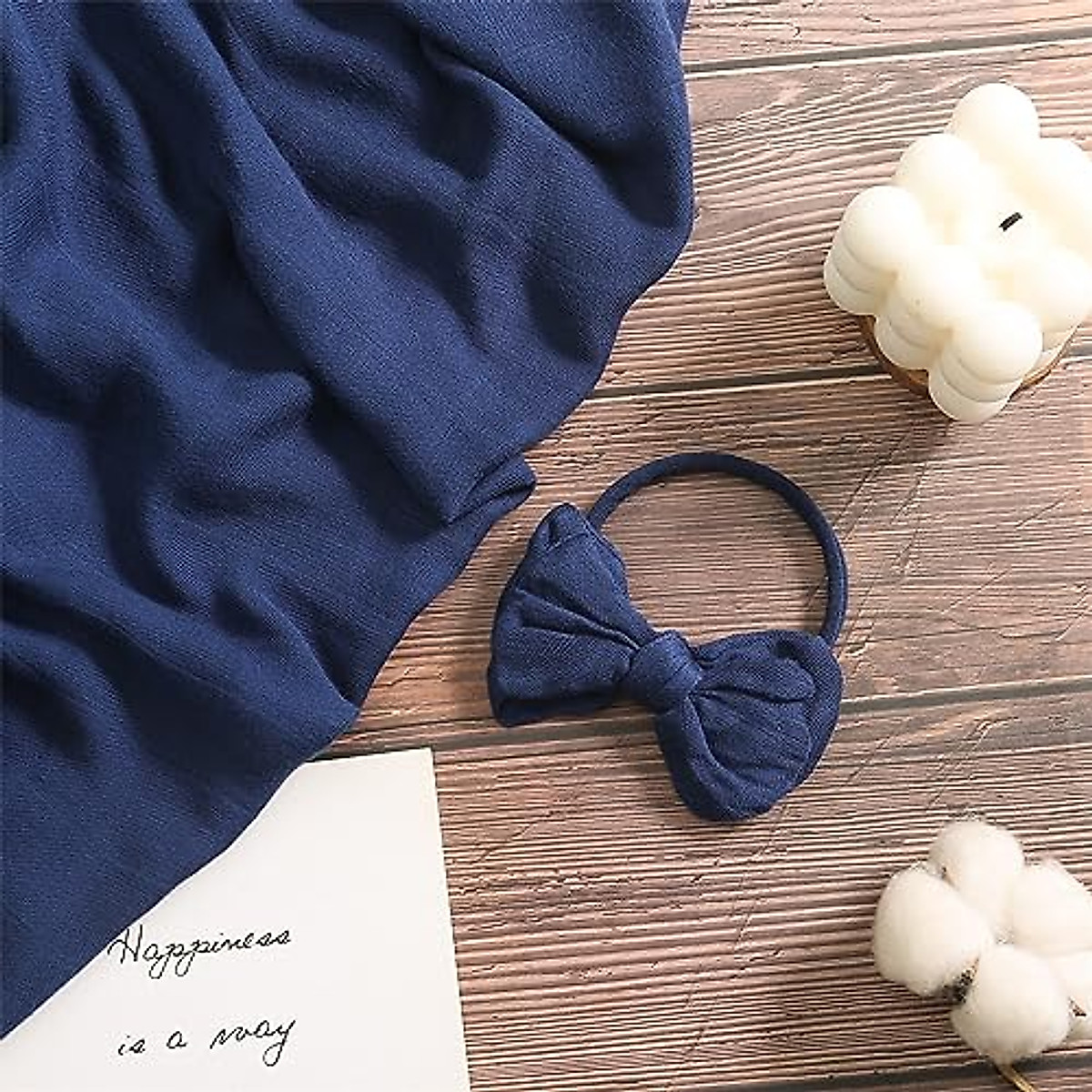 Muslin Swaddle Blanket with Bow Headband, 100% Bamboo Viscose Solid Dark Blue Unisex Swaddle Wrap, Soft Silky Muslin Swaddle Blankets Neutral Receiving Blanket for Newborn, Large 47'' X47''