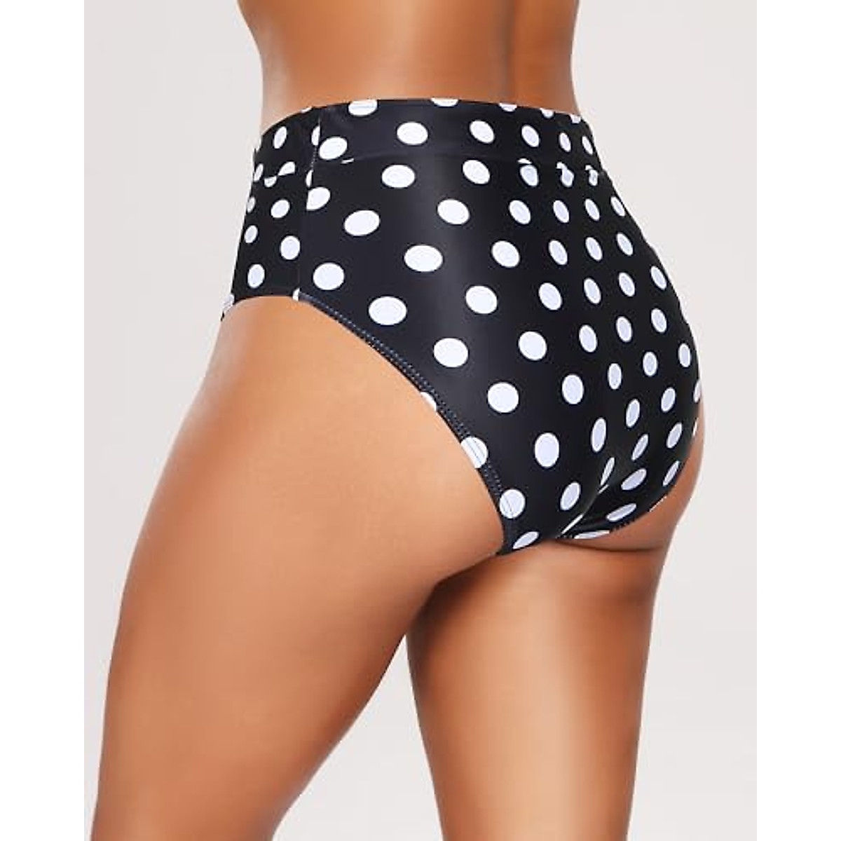 Holipick Women Polka Dot High Waisted Bathing Suit Bottoms Tummy Control Bikini Bottom Swimsuit High Cut Swim Bottom M
