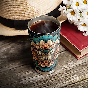 20oz Mandata Retro Butterfly Tumbler Cup, Insulated Travel Cup with Lid, Coffee Thermos for Women, Gifts for Women, Birthday Gifts for Mom, Daughter, Sister, Friends, Girlfriends, Coworker