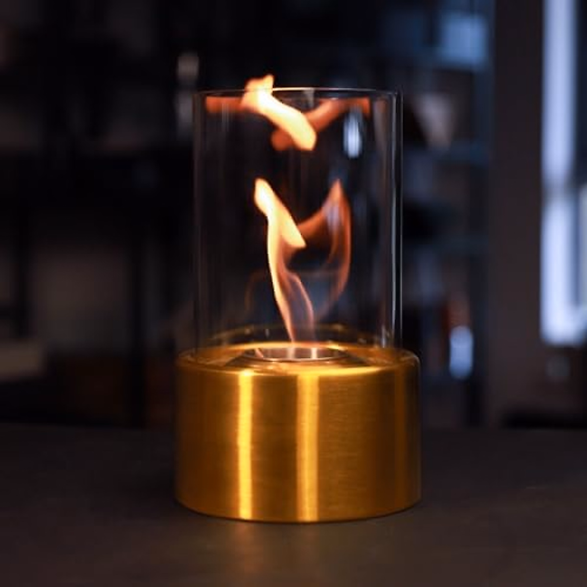 Gold Table top FirePit - Elegant Portable Tabletop Fireplace with Protective Glass & Bioethanol or Alcohol Burner - Perfect for Patio Decor & Housewarming Gifts - Tabletop firepit Indoor & Outdoor.