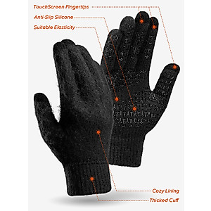 TRENDOUX Men Gloves Winter, Womens Touchscreen Glove Texting Phone Unisex - Driving Running Work - Anti-Slip Grip - Elastic Cuff - Soft Knit Material - Winter Warm Glove for Cold Hands - Black - XL