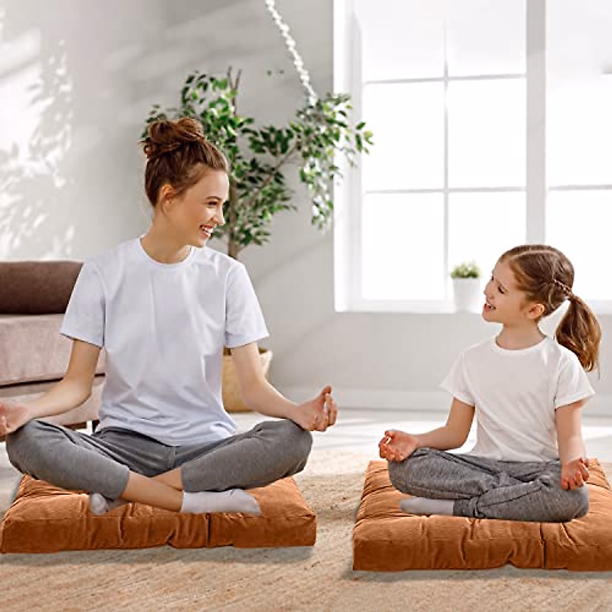 EGOBUY Meditation Floor Pillow, Square Large Pillows Seating for Adults, Brown Tufted Corduroy Cushions for Outdoor Yoga Tatami Fireplace Living Room, Memory Foam Filing, Brown, Cushion 22 x 22 Inch