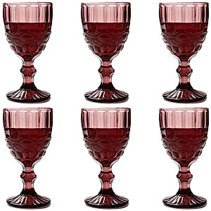 Taganov Wine Glasses Set of 3 Colored Water Goblets 10 OZ Wedding Party Red Wine Glass For Juice Drinking Embossed Design (Clear)