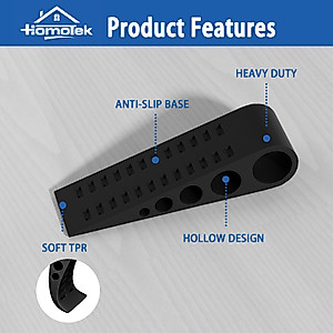 HOMOTEK 2 Pack Wedge Rubber Door Stops Door Chucks Stoppers Wall Protector for Floor & Bottom of Door with Self Adhesive White Holder, 5"x1-9/16"x1-5/16" (Black)