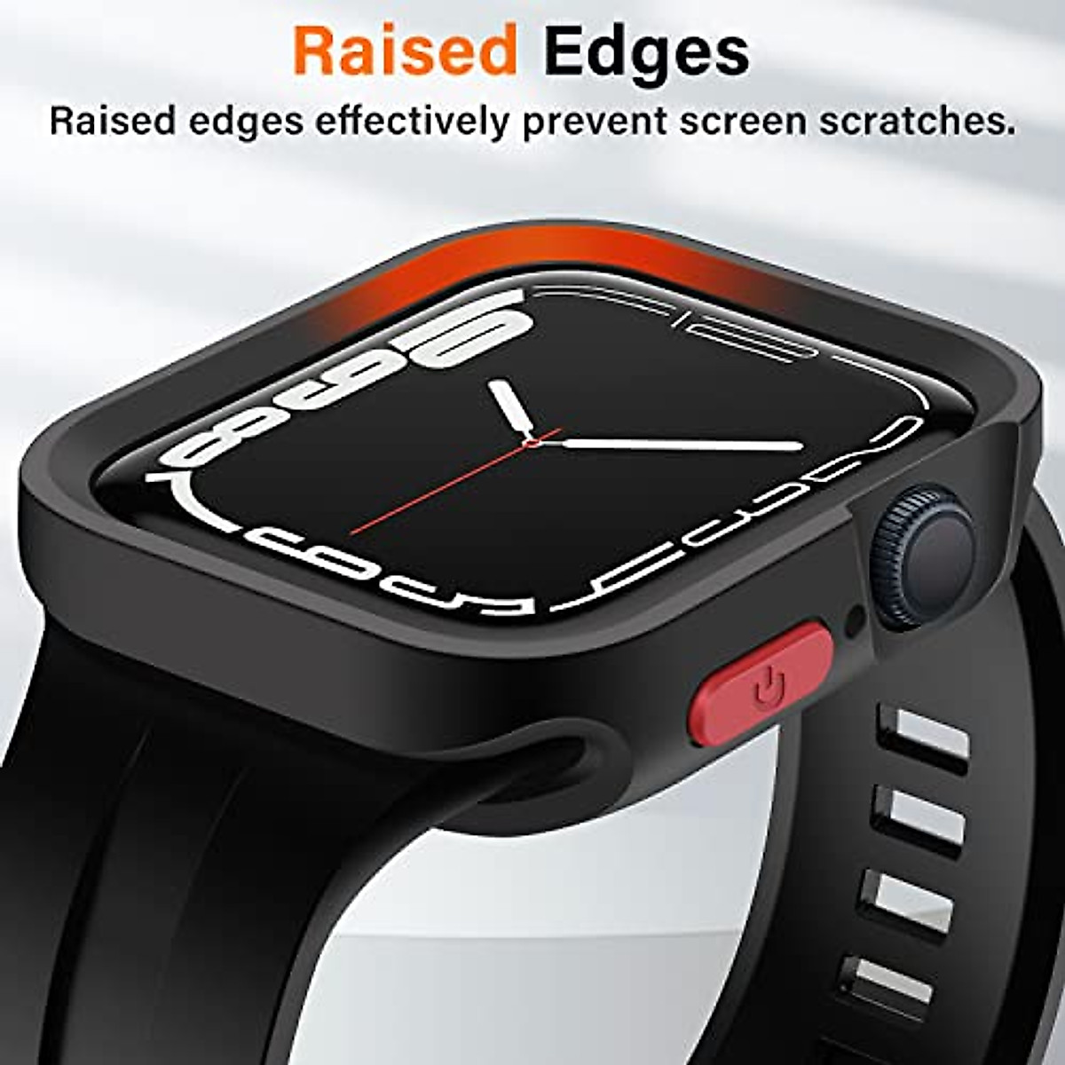 Amizee Rugged Case Compatible with Apple Watch Case Series 8/7 45mm Series 6/SE/5/4 44mm, Soft TPU Shockproof Bumper Drop Proof Protective Cover Compatible with iWatch - Black