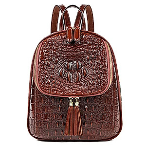COOLCY Small Crocodile Leather Backpack Purse for Women Designer Ladies Fashion Bag (Dark Brown.)