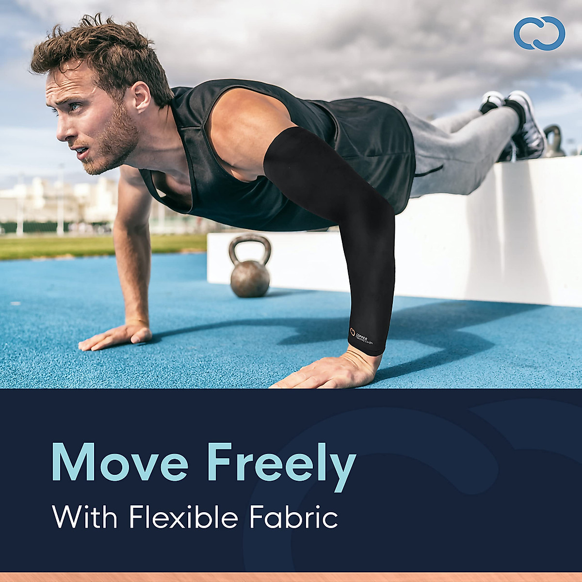 Copper Compression Arm Sleeve - Copper Infused Full Arm Brace for Forearm, Bicep, Triceps - Tennis Elbow, Basketball, Golf, Arthritis, Tendonitis, Bursitis, Post Surgery Rehab - Black - M