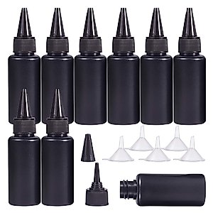 BENECREAT 30 Packs 1oz Black Plastic Squeeze Dispensing Bottles UV Glue Bottles with Caps, 5PCS Funnel Hoppers for UV Resin, DIY Crafts, Glue, Liquids