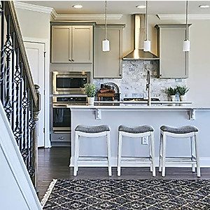 New Ridge Home Goods Zoey 26in. Counter-Height Backless Wood Saddle-Seat Barstool with Nailhead Trim, Alabaster White