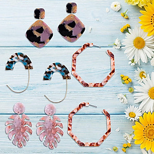Duufin 20 Pairs Acrylic Earrings Statement Earrings Resin Drop Dangle Mottled Acrylic Hoop Earrings Polygonal Bohemian Earrings Fashion Jewelry Earrings for Women