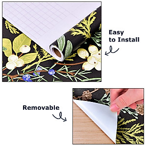 Okydoky Peel and Stick Wallpaper, Black Floral Wallpaper, 17.3"x118", Boho Leaf Wallpaper, Self-Adhesive Wallpaper, Home Decor for Bathoom Kitchen Wall Cabinet, Vinyl Waterproof L93192-3(US)