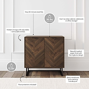 Nathan James Enloe Modern Sideboard Buffet Storage Accent Cabinet with Doors in a Rustic Walnut Finish and Black Matte Metal Base for Hallway, Entryway, Kitchen or Living Room, Walnut/Black