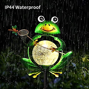 XIFEINIU Garden Solar Lights Outdoor Decorations, Waterproof Frog Crackle Glass Globe Metal Garden Stake Lights, Solar Powered Warm White LED Light for Christmas Pathway Lawn Patio Yard Decor