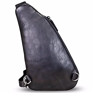 LRTO Genuine Leather Sling Bag Crossbody Motorcycle Bag Handmade Chest Bag Hiking Daypack Retro Shoulder Backpack Vintage (Darkgrey)