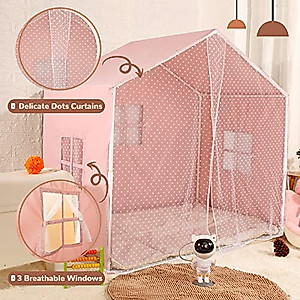 Kids Play Tent Indoor Outdoor, Large Play House Tents for Toddlers 3-12 Years Old, Girls Boys Play Tents with Non-Slip Mat and Star Lights, Pink 51" x 35.5" x 52"