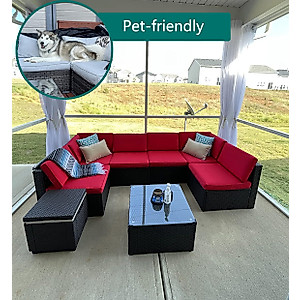 Sqodok Outdoor Cushion Covers 14Pcs Patio Cushion Slipcovers, Replacement Waterproof with Zipper for 6-Seaters Sofa, Outdoor Furniture Cushion Slipcovers Set Seat and Back, Covers Only, Dark Red