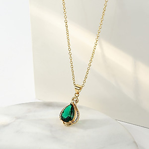 CXUEMH Emerald Necklace Y-shaped Necklace Gold Plated Copper Pear-Shaped Teardrop Necklace Heart Necklace Diamond Pendant Necklace with Rhinestone Inlaid Jewelry for Mom (Green C)