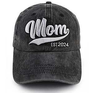 New Mom Gifts for Women, Funny Mom Est 2024 Hat, Adjustable Cotton 3D Embroidered Pregnancy Must Haves Baseball Cap, Mothers Day Birthday Gifts for Her Wife New Moms Pregnant Mama Friends Sister