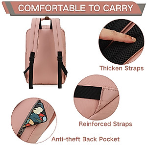 RAVUO Backpack for Women, Water Resistant Lightweight Flap Backpack 15.6 Inch Computer Back Pack Travel Bookbag for College Work Business Pink