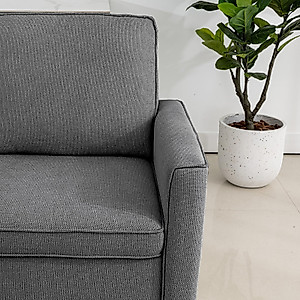 L Shaped Sectional Sofa with Pull Out Bed, Premium Modern Linen Modular Sectional Sofa, Large Slim Sofa Convertible Sleeper Couch Bed, Certified Large 5 Seat Sectional Couch for Living Room, Gray