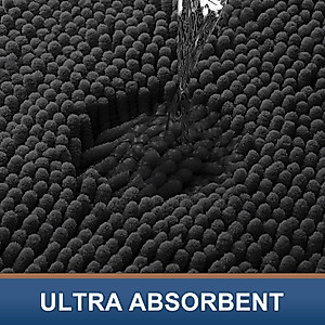 Smiry Luxury Chenille Bath Rug, Extra Soft and Absorbent Shaggy Bathroom Mat Rugs, Machine Washable, Non-Slip Plush Carpet Runner for Tub, Shower, and Bath Room(16''x24'', Black)