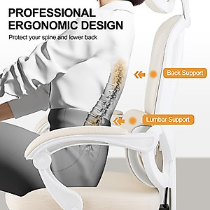 BOWTHY Ergonomic Office Chair with Footrest,Mesh Home Office Desk Chair with Adjustable Lumbar Support & Headrest,90-135 Comfy Reclining Chair,High Back Computer Executive Chair,360 Swivel Task Chair