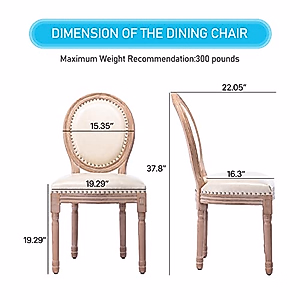 Dining Chairs Set of 2 French Farmhouse Fabric Dining Room Chairs with Round Back Mid Century Upholstered Chair with Solid Rubberwood Leg for Dining Room Bedroom Kitchen Restaurant Beige