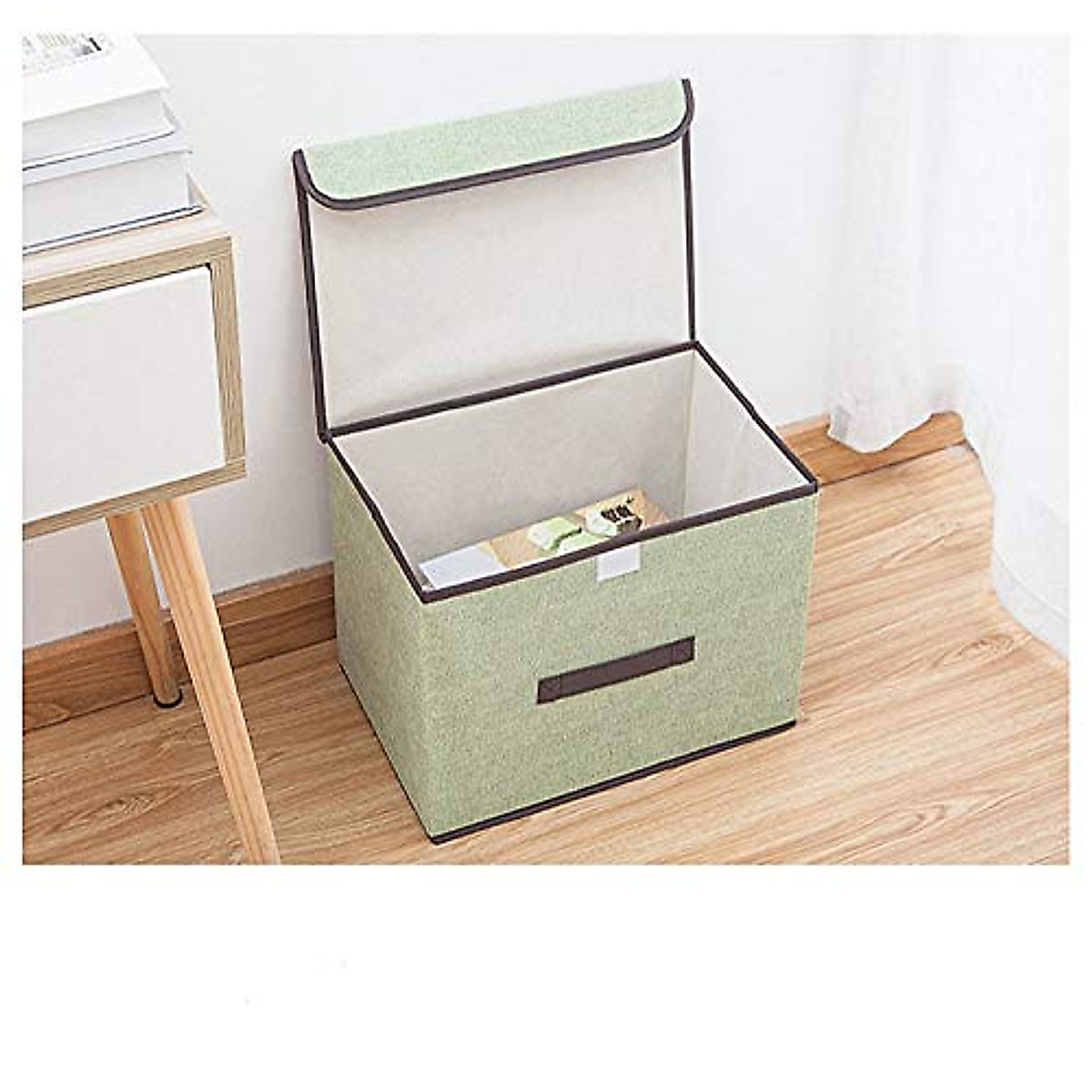 RILONG Storage Bins with Lid [2-Pack] - Folding Basket Cubes Containers Boxes，Foldable Clothes Storage, Toys, documents, etc.(Light green )