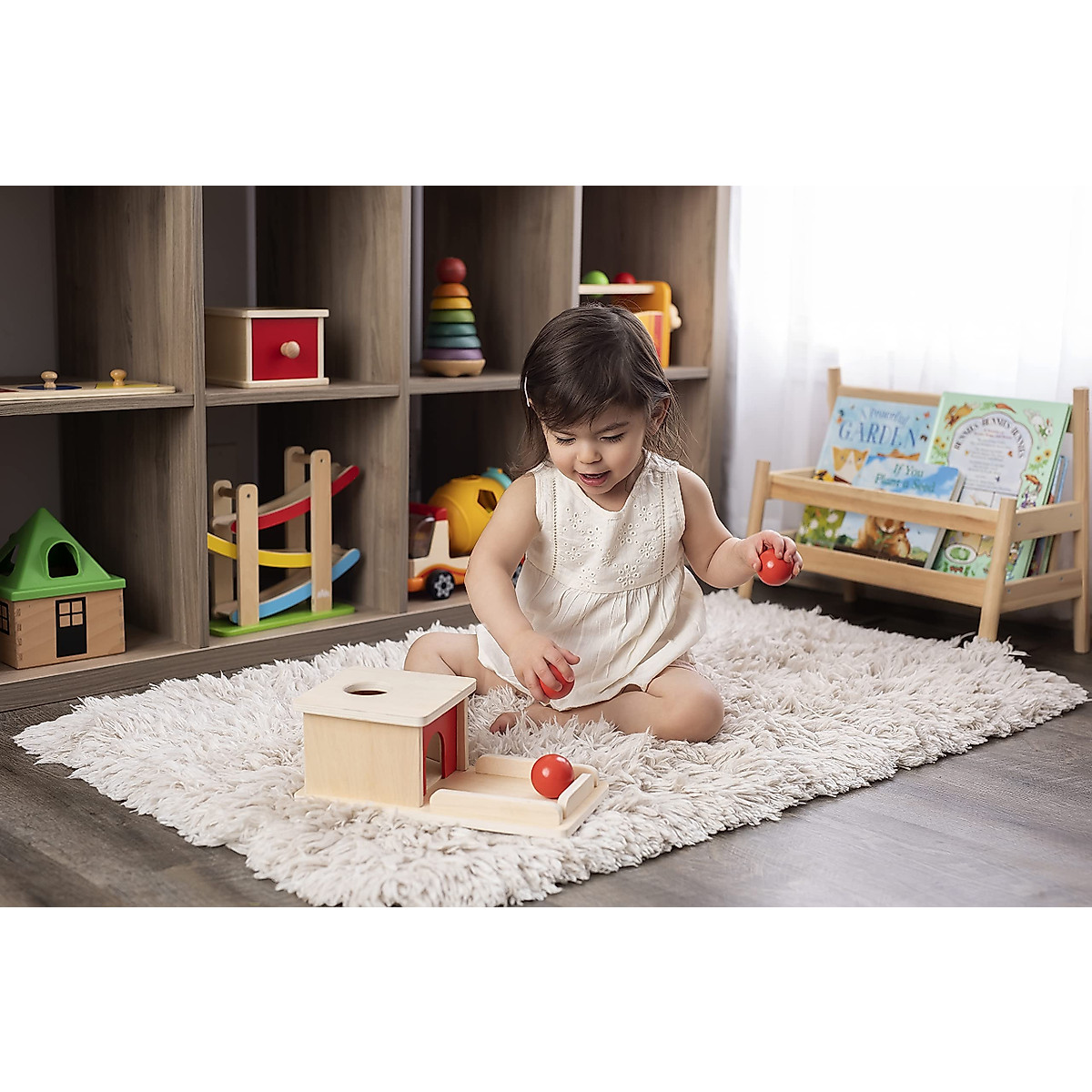 Montessori Object Permanence Box Wooden Toy Tray and Ball Drop w/ Three (3) Balls Baby First Learning Toys Imbucare Box