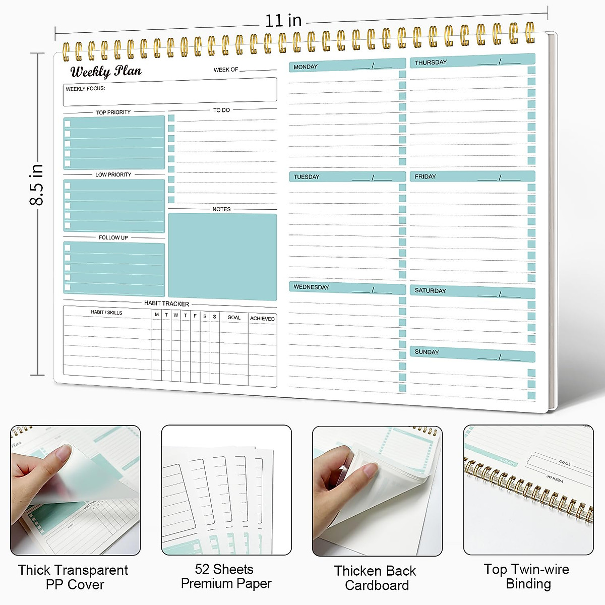Weekly Planner Notepad Undated Weekly Goals Schedule Planner To Do List Notebook Planning Pad Calendars Organizers Habit Tracker Journal for Men & Women,52 Weeks (8.5x12")