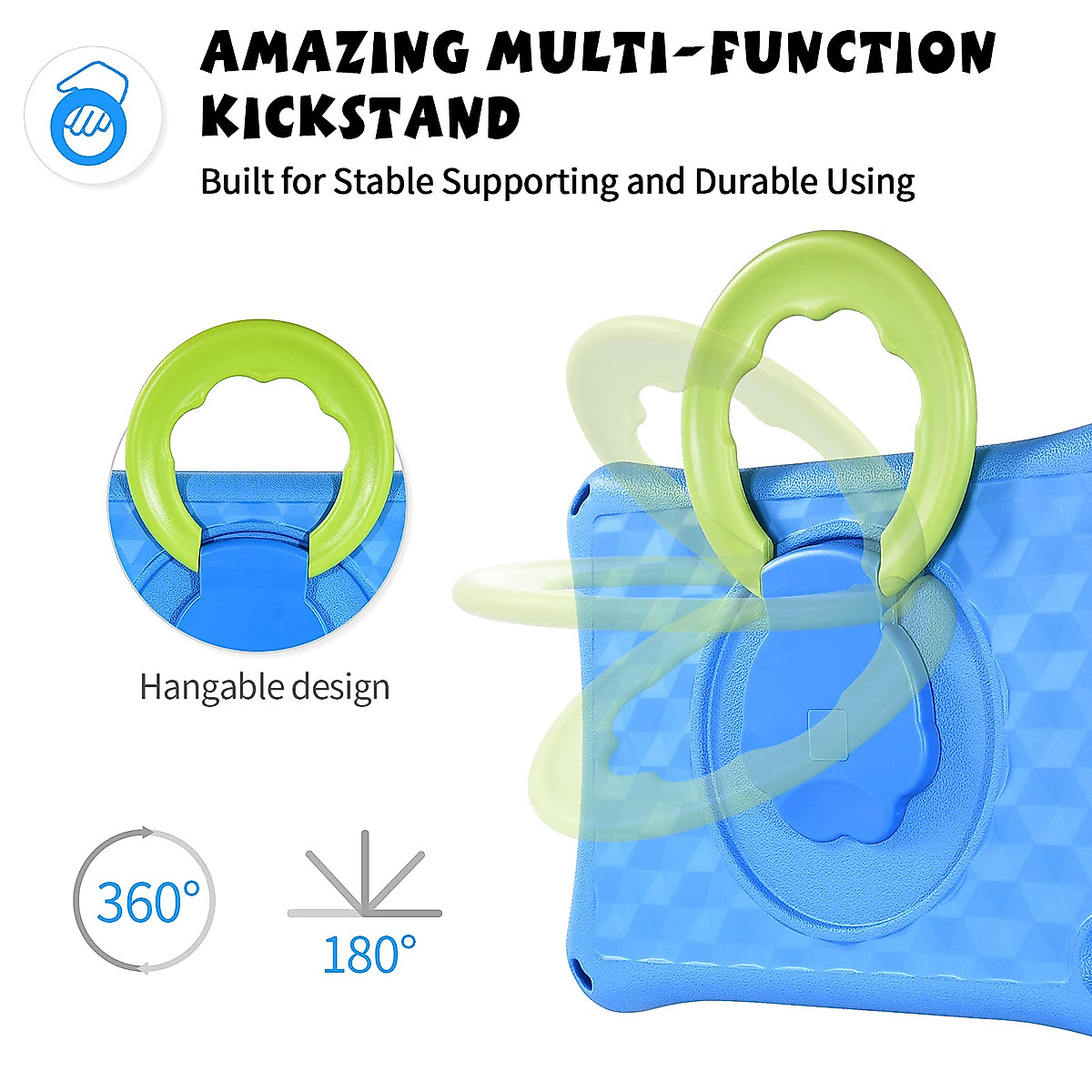 All-New Fire HD 10 & Fire HD 10 Plus Tablet case for Kids(2021 Release,11th Generation) BORXJNM Lightweight EVA Friendly Shockproof 360 Rotating Grip Handle Folding Stand Cover for Kids,Blue