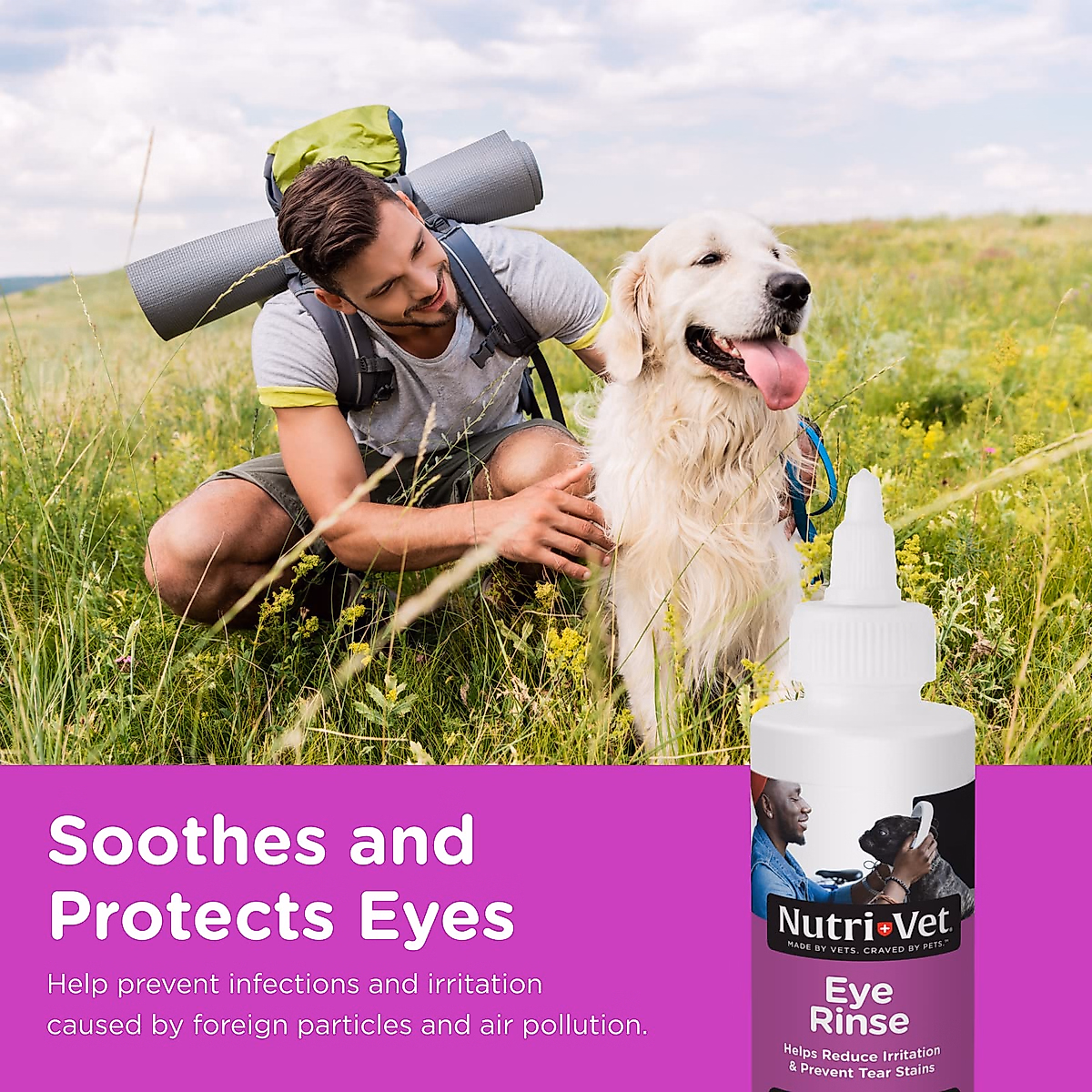 Pet Naturals 120M CFUs Probiotics for Dogs, 60 Chews & Nutri-Vet Eye Rinse for Dogs, 4 oz - Digestive & Eye Health