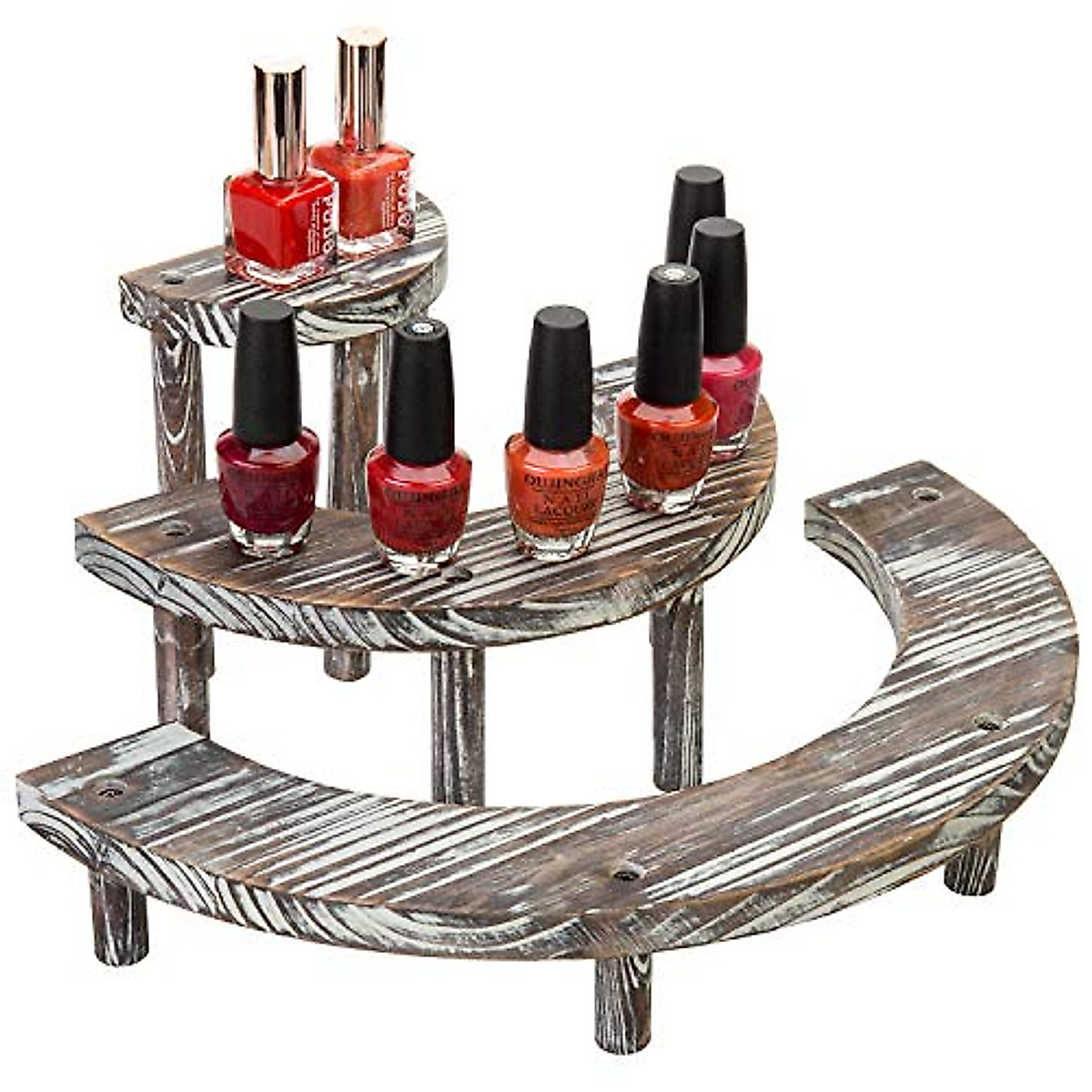 MyGift 3 Tier Rustic Torched Wood Semicircle Cupcake Stand Display Risers